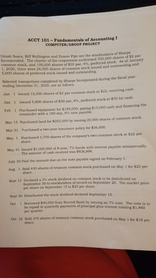 ACCT 101 - Fundamentals of Accounting I | Chegg.com