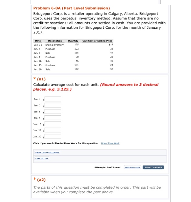 Solved Problem 6-8A (Part Level Submission) Bridgeport Corp. | Chegg.com