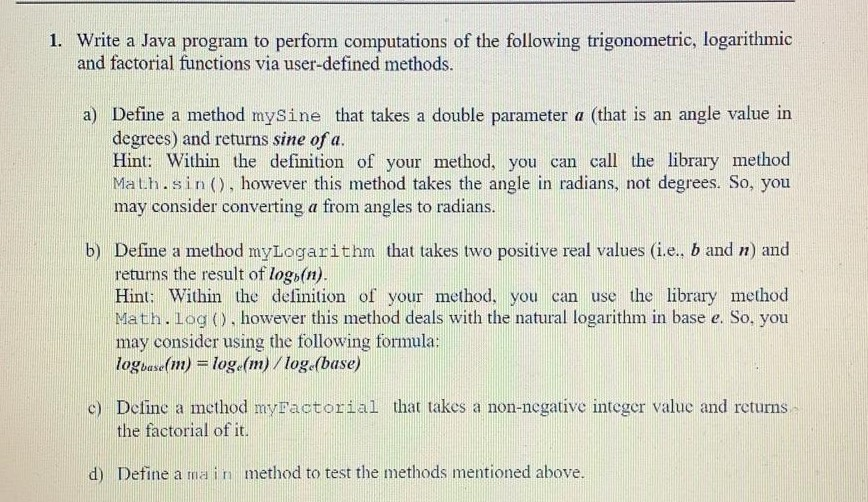 Solved 1 Write A Java Program To Perform Computations Of