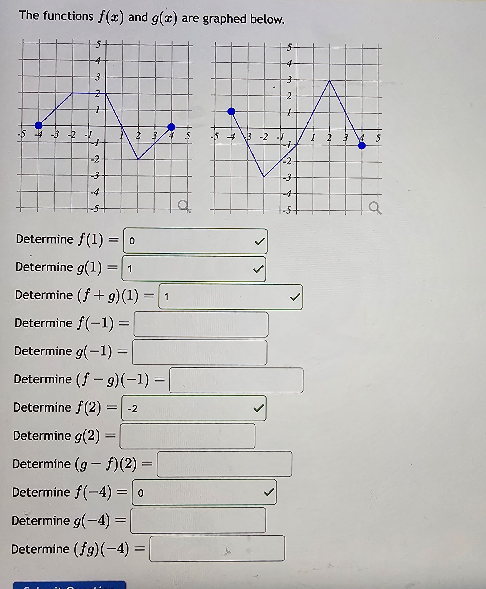 Solved The functions f(x) and g(x) are graphed below. | Chegg.com