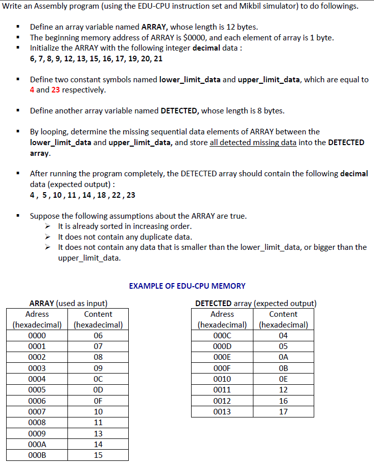 Write an Assembly program (using the EDU-CPU | Chegg.com