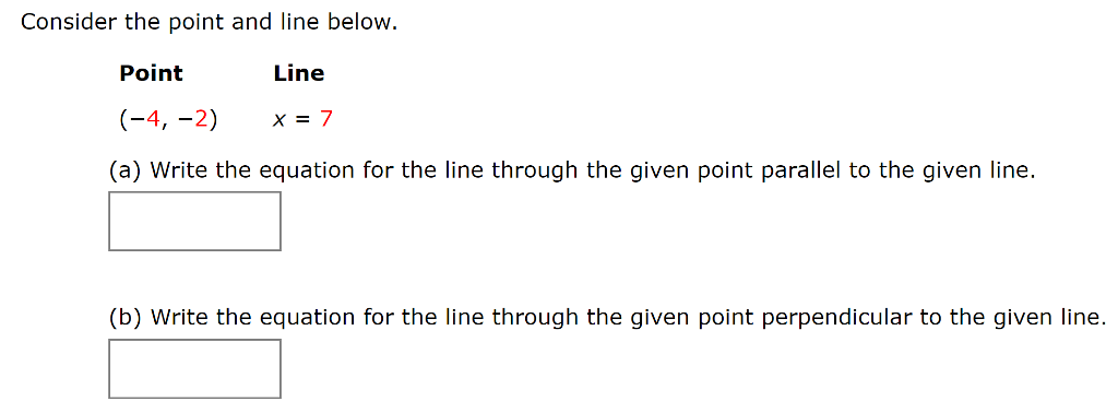 Solved Consider the point and line below. Point (-4,2 x7 (a) | Chegg.com