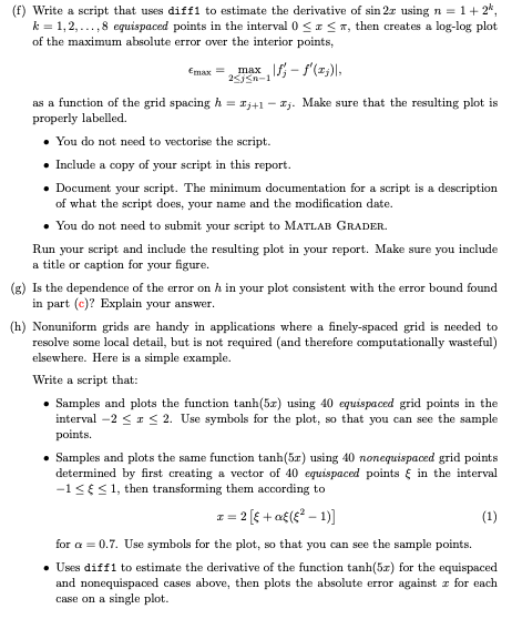 (a) Write a MATLAB function called diff1 that | Chegg.com