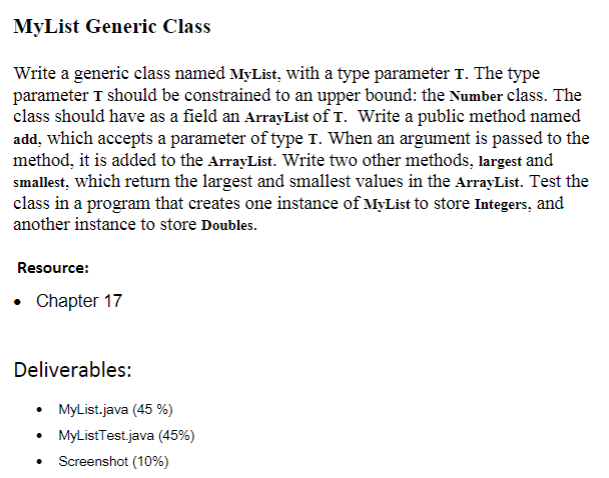 Solved Write A Generic Class Named Mylist With A Type 5110