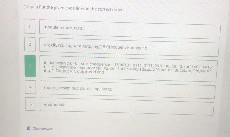 Solved (15 pts) Put the given code lines in the correct | Chegg.com