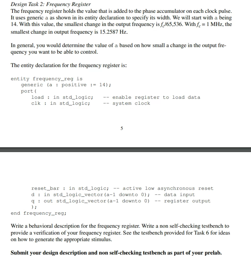 Solved Design Task 2: Frequency Register The frequency | Chegg.com