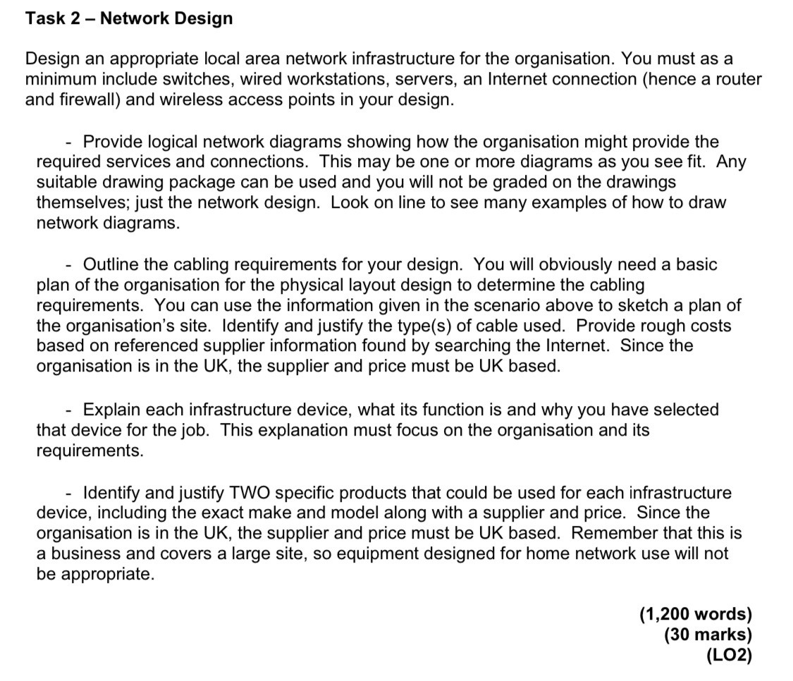 Solved Task 2 - Network Design Design an appropriate local | Chegg.com