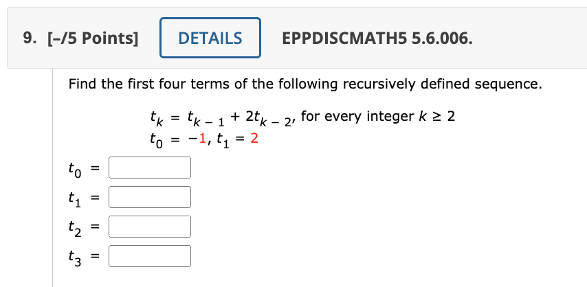 Solved 9. [-15 Points] DETAILS EPPDISCMATH5 5.6.006. Find | Chegg.com