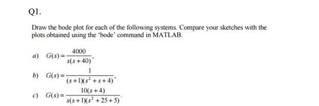 Solved Q1. Draw the bode plot for each of the following | Chegg.com