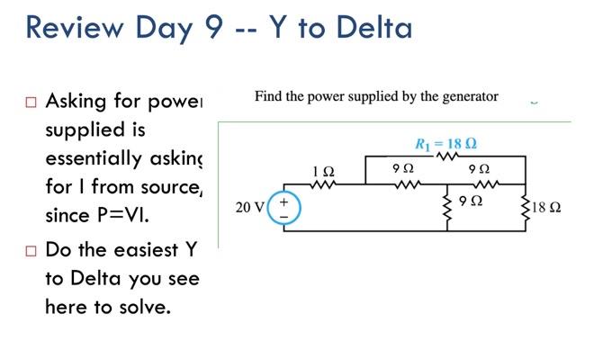 Solved Review Problem: Y−Δ Circuit Simplify the circuit by | Chegg.com