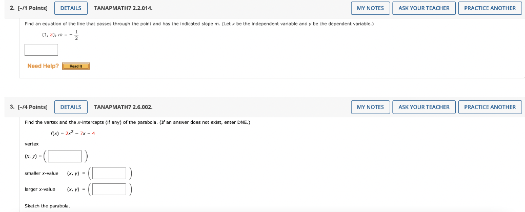 Solved 2. [-/1 Points] DETAILS TANAPMATH7 2.2.014. MY NOTES | Chegg.com