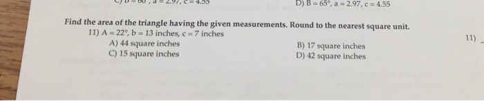 Solved Find the area of the triangle having the given | Chegg.com
