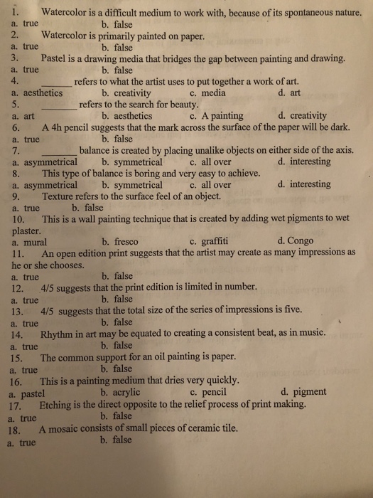 Solved 1. 2. 3. Watercolor is a difficult medium to work | Chegg.com