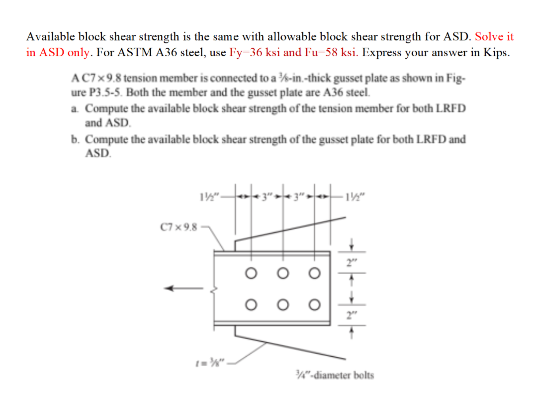 Solved Available block shear strength is the same with | Chegg.com