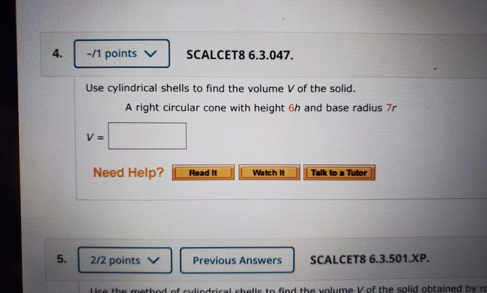 Solved 0/1 points Previous Answers SCALCET8 6.4.007.MI. My | Chegg.com