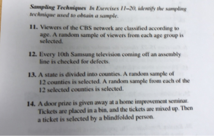 Solved Sampling Techniques In Exercises 11-20, identify the | Chegg.com