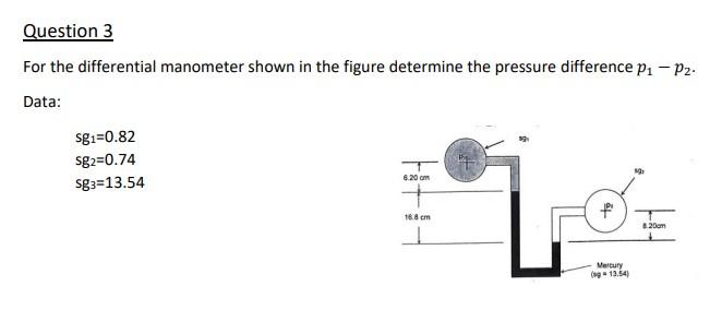 Solved Question 3 For the differential manometer shown in | Chegg.com
