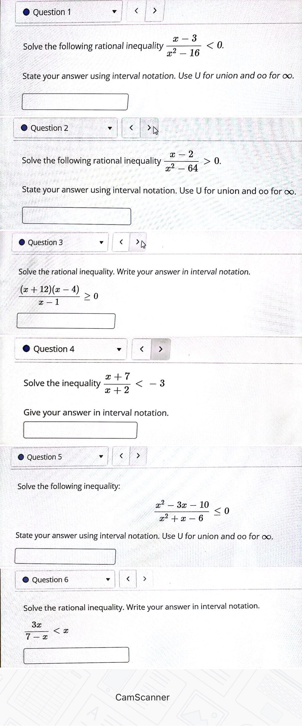 Solved Question 1 Solve the following rational inequality | Chegg.com