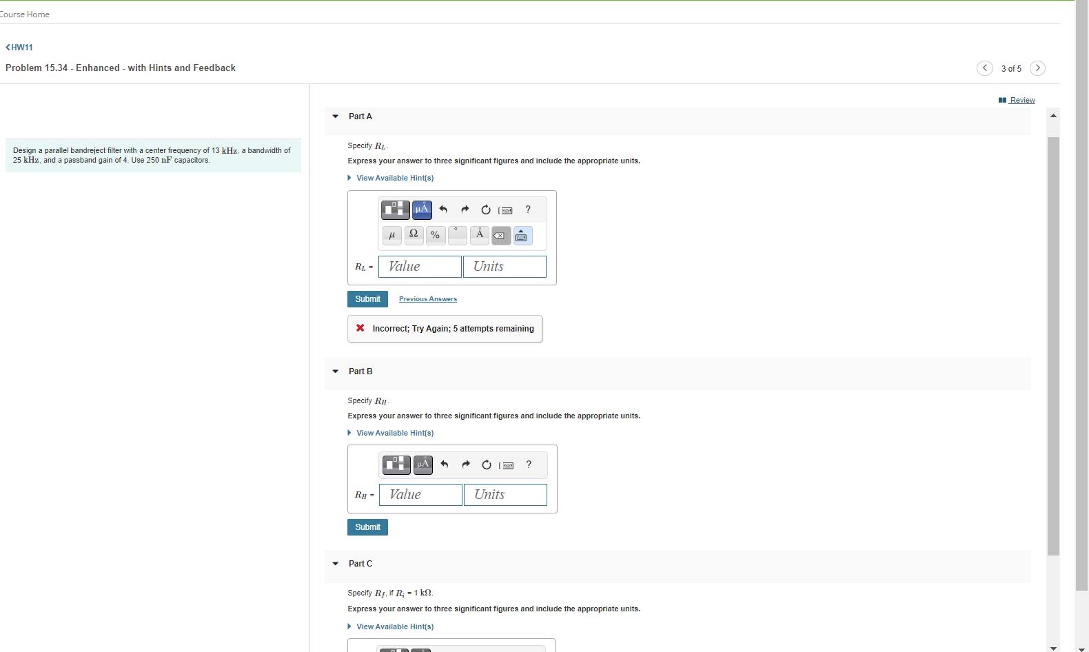 Solved Problem 15.34 - Enhanced - with Hints and Feedback | Chegg.com