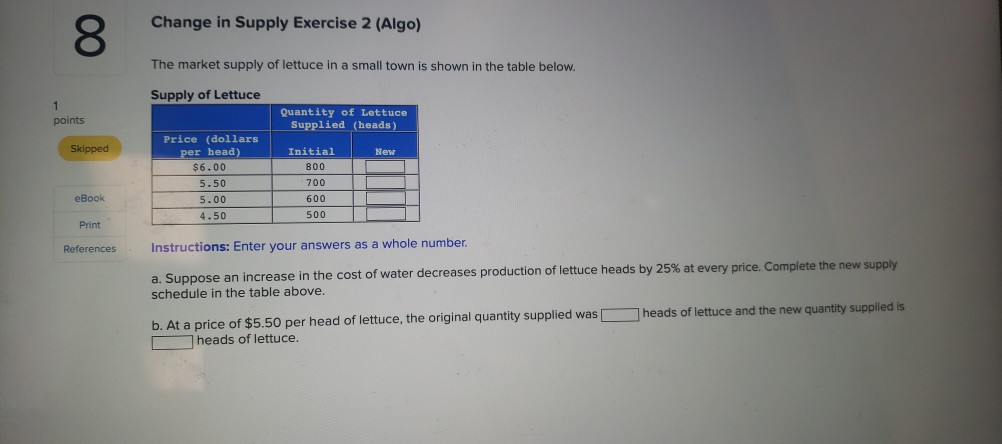 Solved Change in Supply Exercise 2 (Algo) 00 The market | Chegg.com