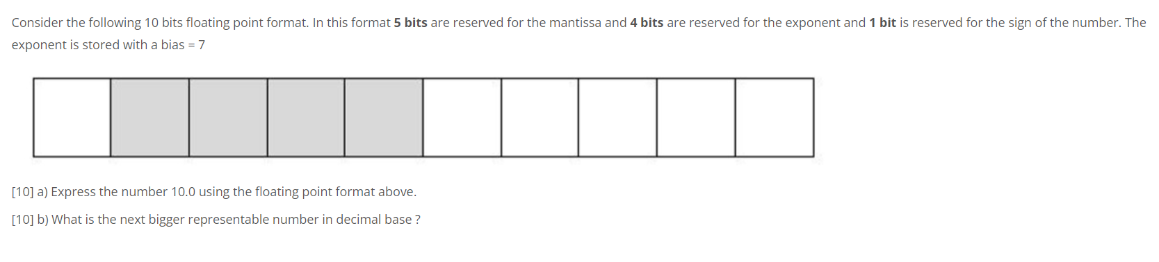 Solved Consider the following 10 bits floating point format. | Chegg.com
