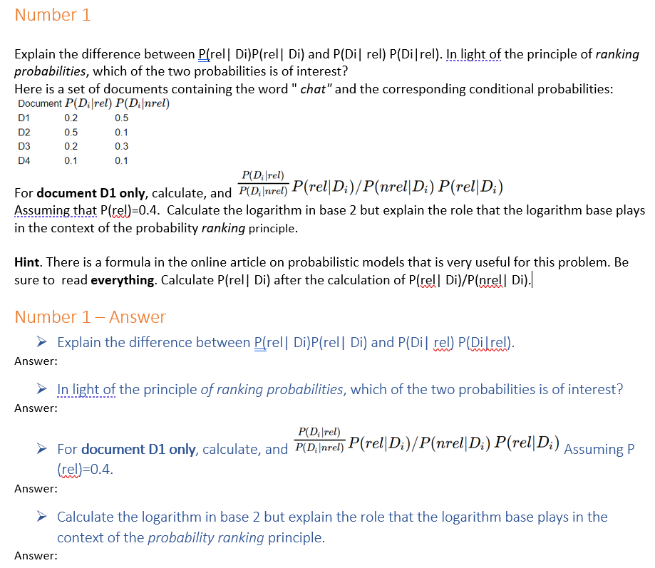 Number 1 01 Explain the difference between P(rel | Chegg.com