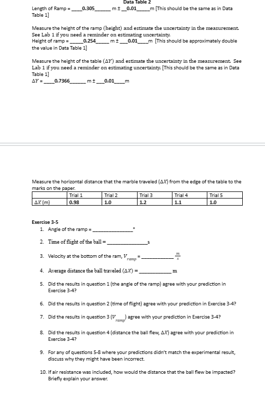 Length of Ramp = 0.305 m±_0.01 m [This should be the | Chegg.com