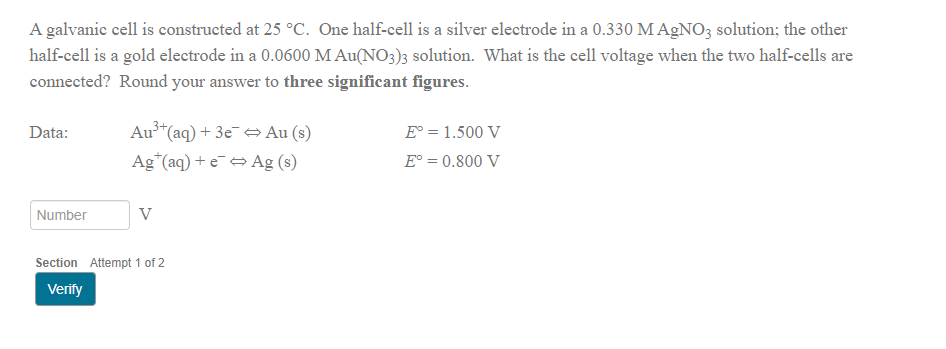 Solved A galvanic cell is constructed at 25∘C. One half-cell | Chegg.com