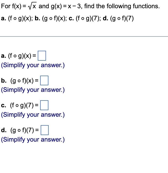 Solved For f(x)=x and g(x)=x−3, find the following | Chegg.com