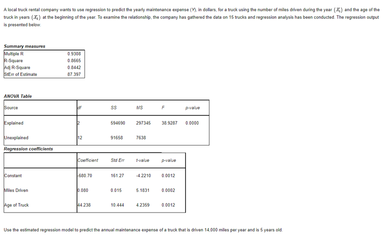 Solved A Local Truck Rental Company Wants To Use Regression Chegg solved-a-local-truck-rental-company-wants-to-use-regression-chegg