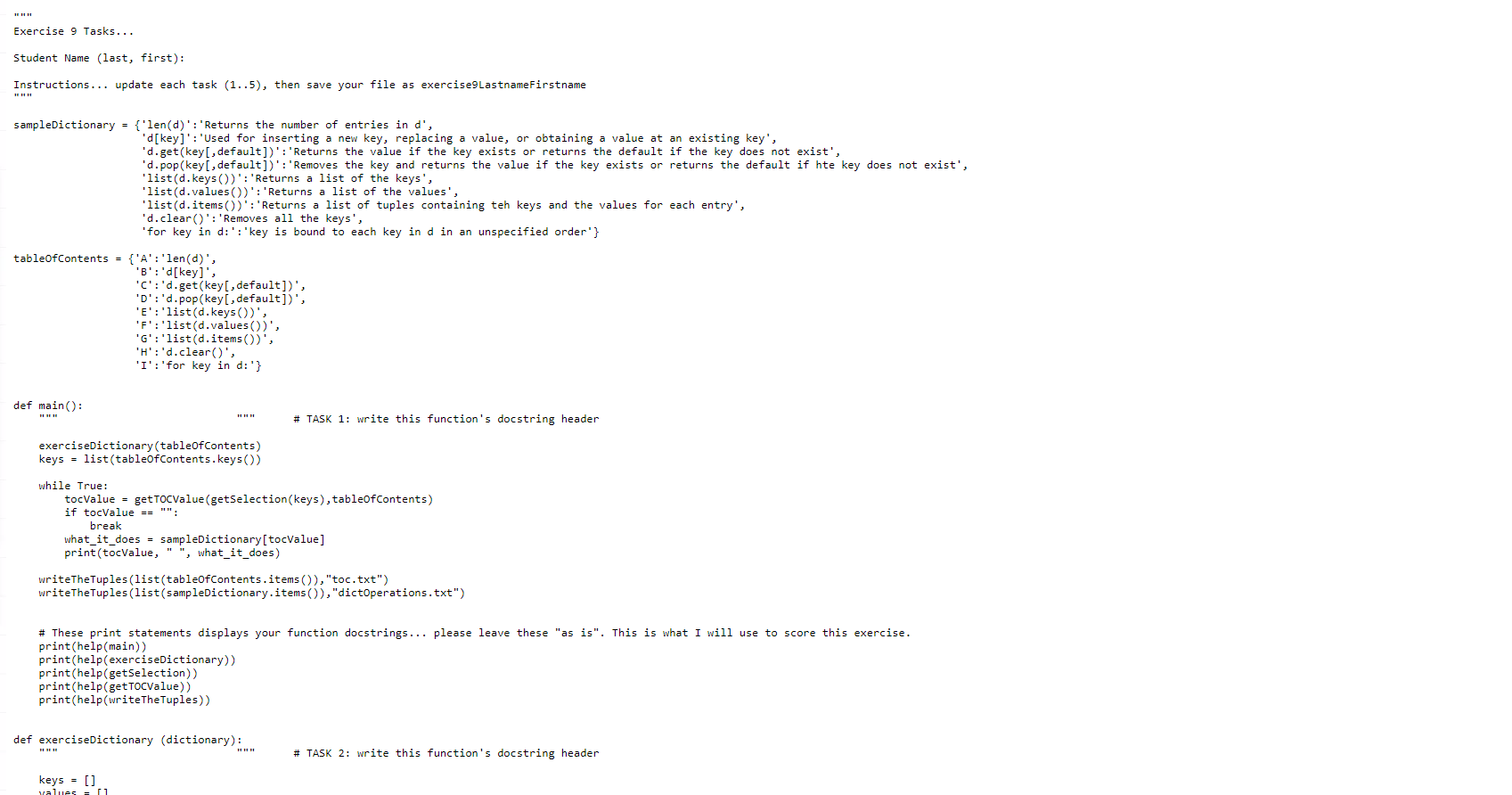 Exercise 9: Functions and Dictionaries Please open | Chegg.com