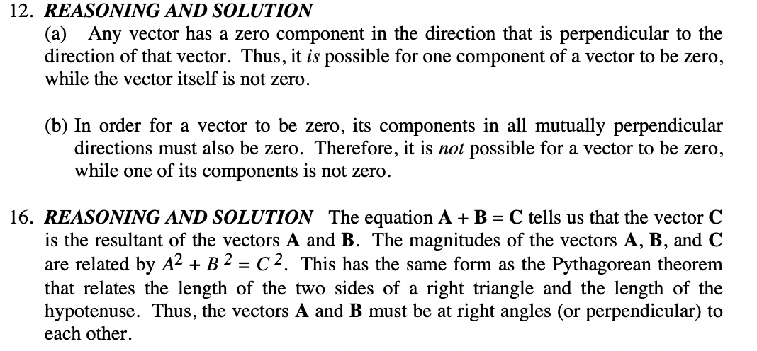 Solved 12. REASONING AND SOLUTION (a) Any vector has a zero | Chegg.com