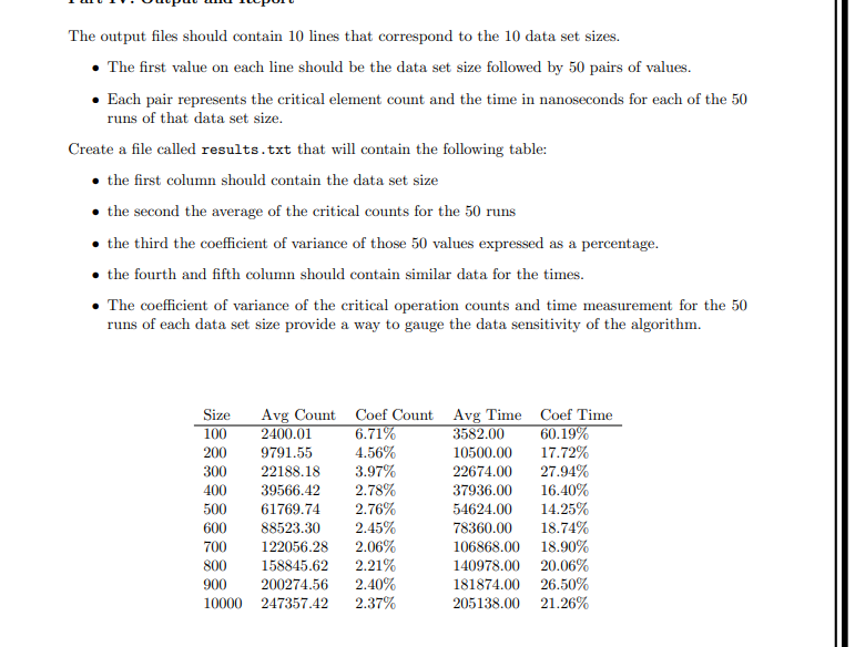 Solved Part I: Algorithm Selection and Implementation The | Chegg.com