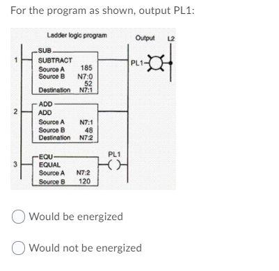 For the program as shown, output PL1: Ladder logic | Chegg.com