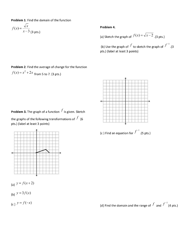 Solved Problem 1. Find the domain of the function f(x)= Vx | Chegg.com