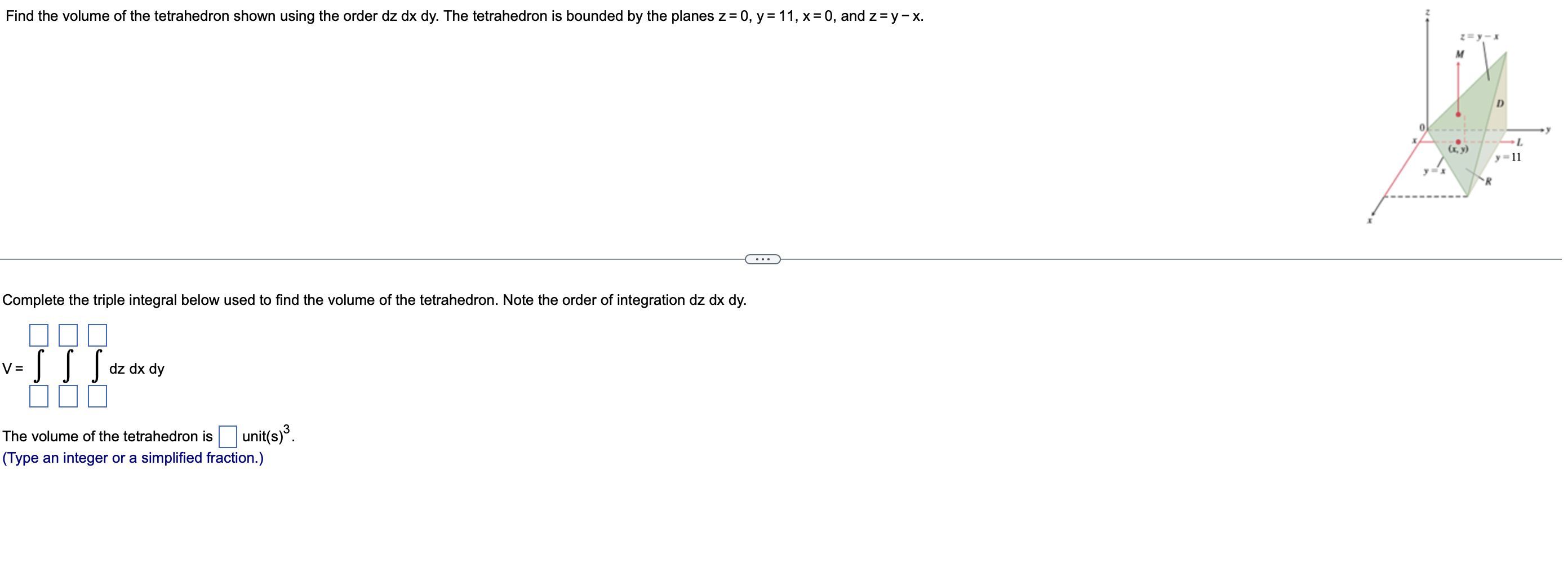 Solved Find the volume of the tetrahedron shown using the | Chegg.com
