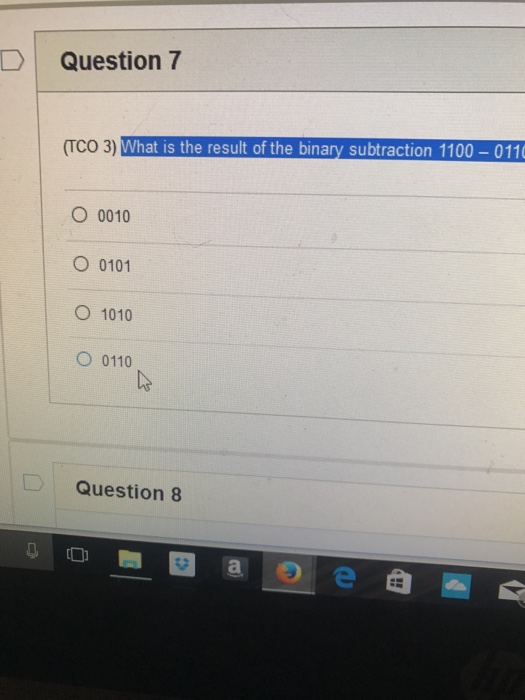 Solved What is the result of the binary subtraction 1100 - | Chegg.com