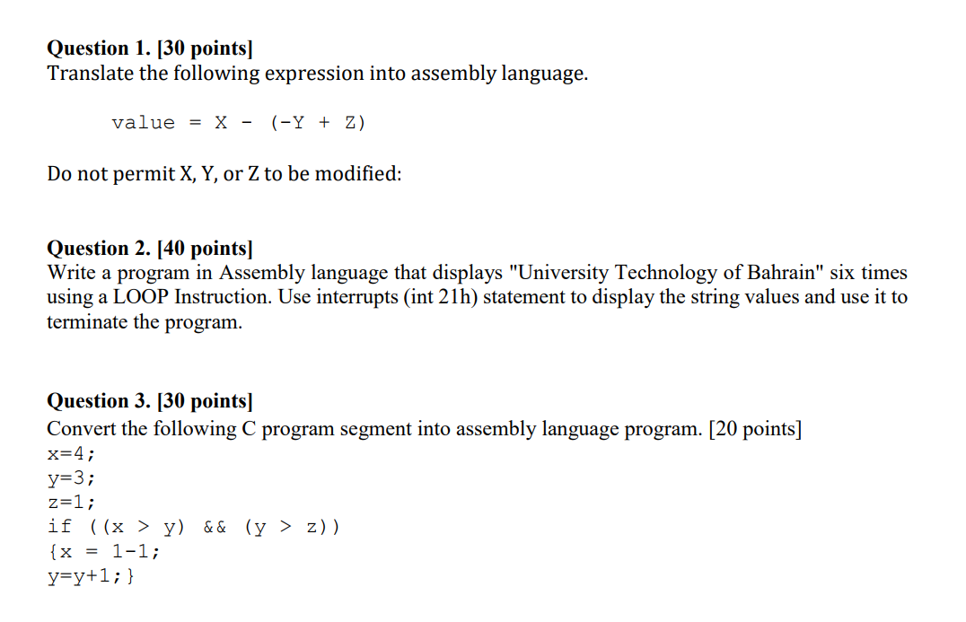 Solved Question 1. [30 points] Translate the following | Chegg.com