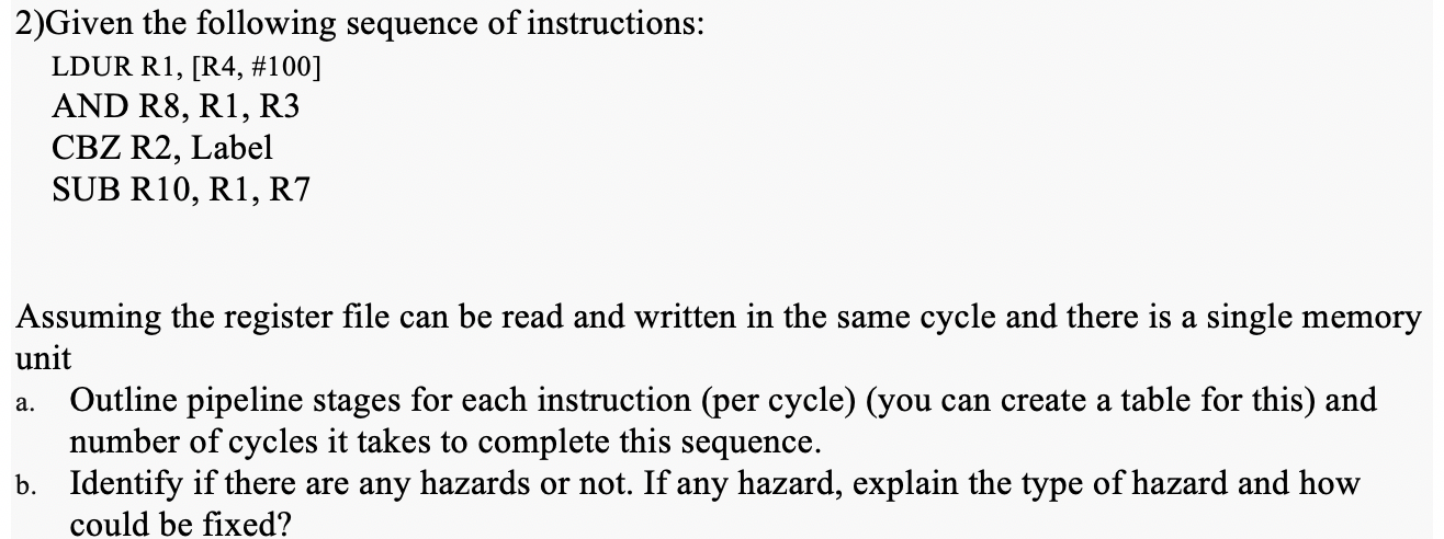 2)Given the following sequence of instructions: LDUR | Chegg.com
