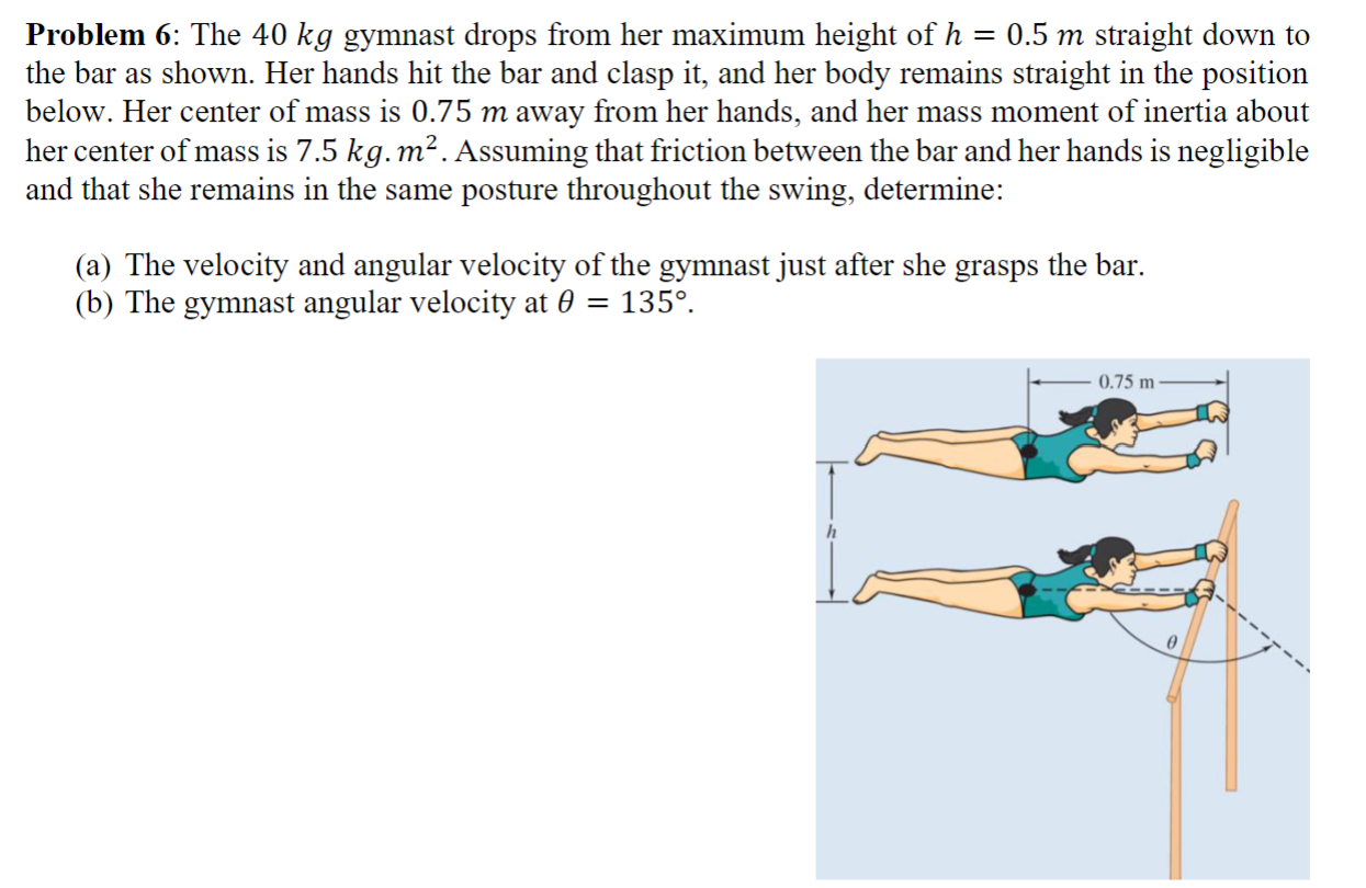 Solved Problem 6: The 40 kg gymnast drops from her maximum | Chegg.com