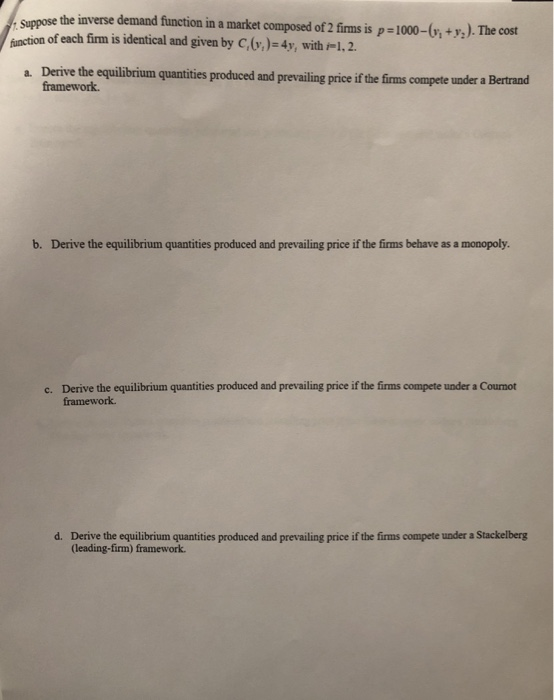 Solved Suppose function o the inverse demand function in a | Chegg.com