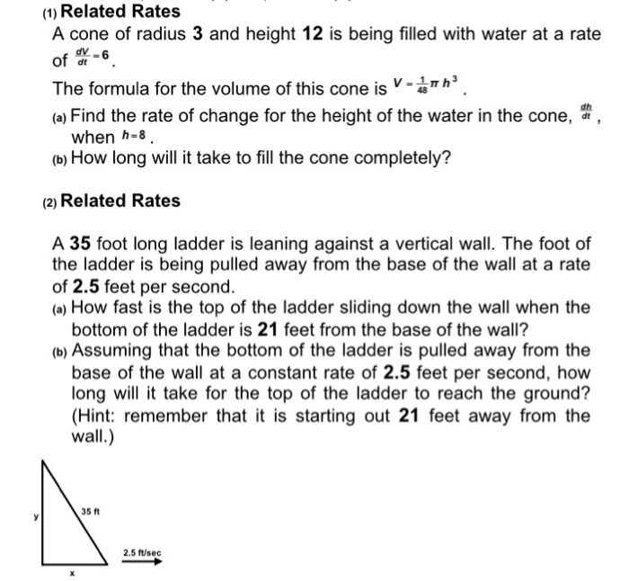 Solved (1) Related Rates A cone of radius 3 and height 12 is | Chegg.com
