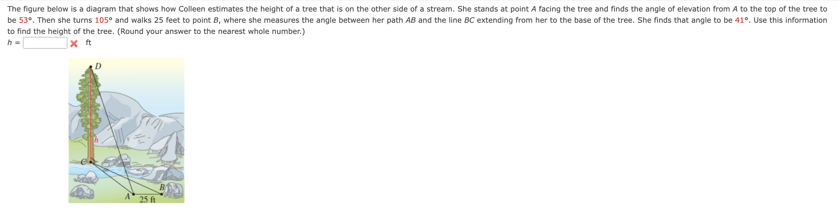 Solved to find the height of the tree. (Round your answer to | Chegg.com