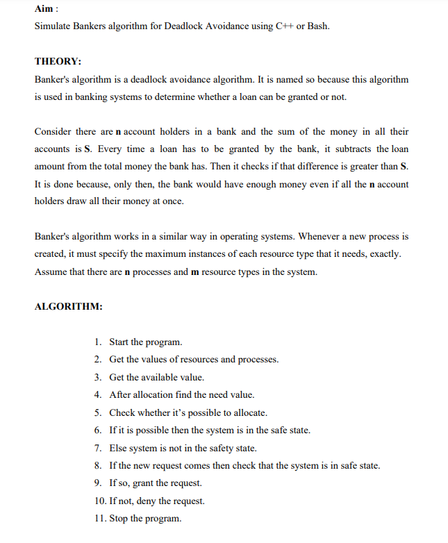 Solved Simulate Bankers Algorithm For Deadlock Avoidance
