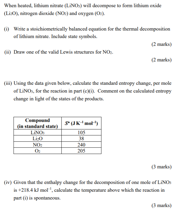 Solved When heated, lithium nitrate (LiNO3) will decompose | Chegg.com