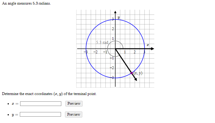 An angle measures 5.3 radians. Determine the exact | Chegg.com
