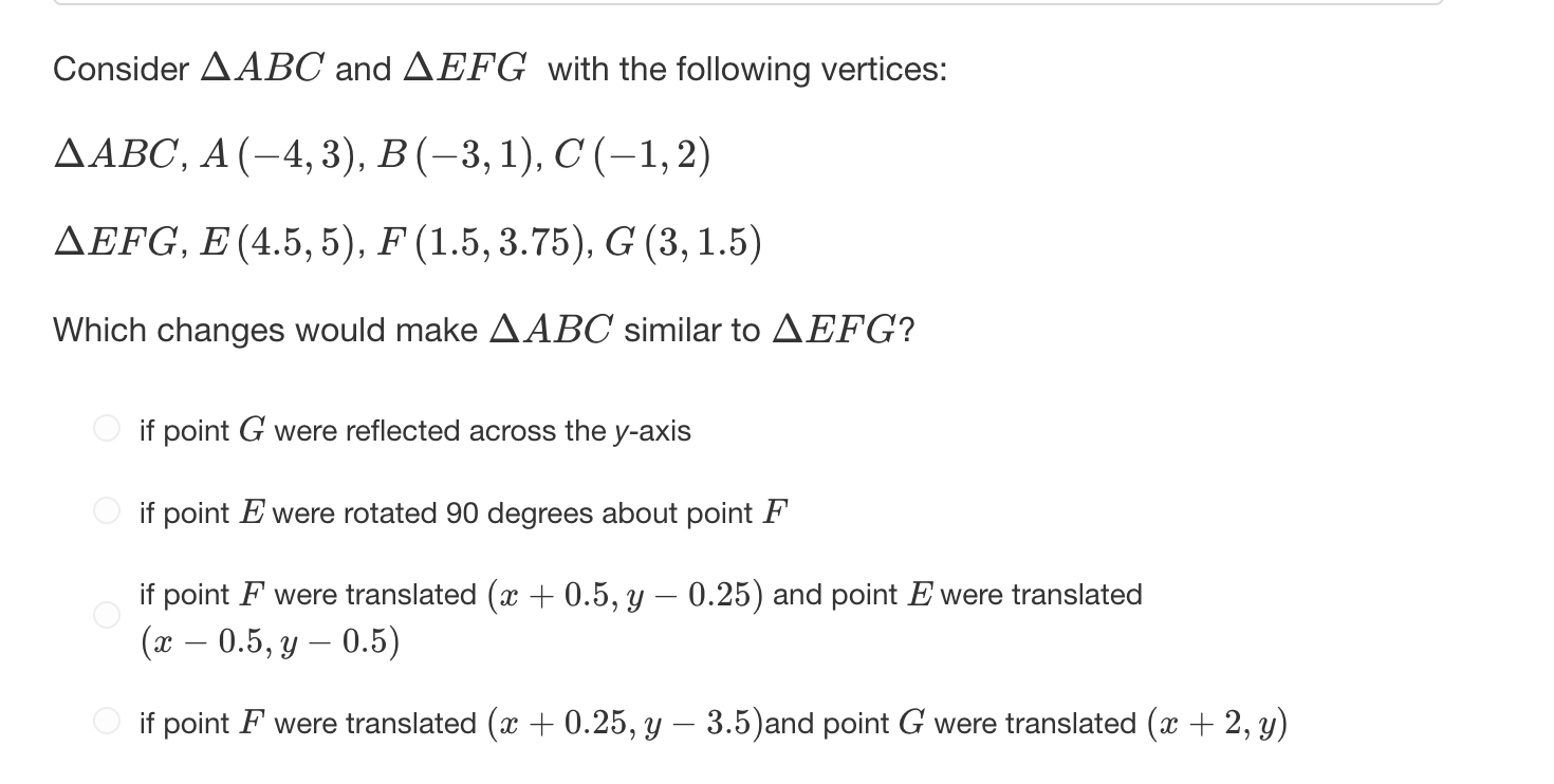 Solved Consider ()/(_(()/())ABC) ﻿and ()/(_(()/())EFG) ﻿with | Chegg.com
