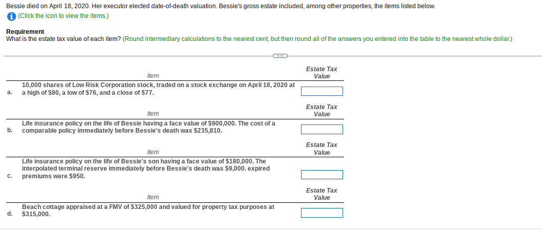 Bessie died on April 18, 2020. Her executor elected | Chegg.com