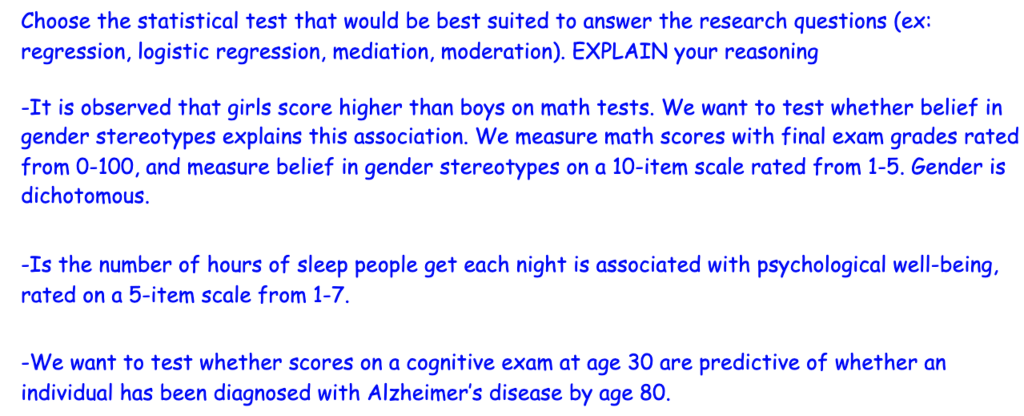 Solved Choose the statistical test that would be best suited | Chegg.com