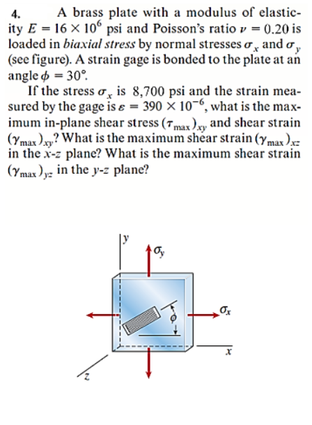 Solved 4. A brass plate with a modulus of elastic- ity E = | Chegg.com